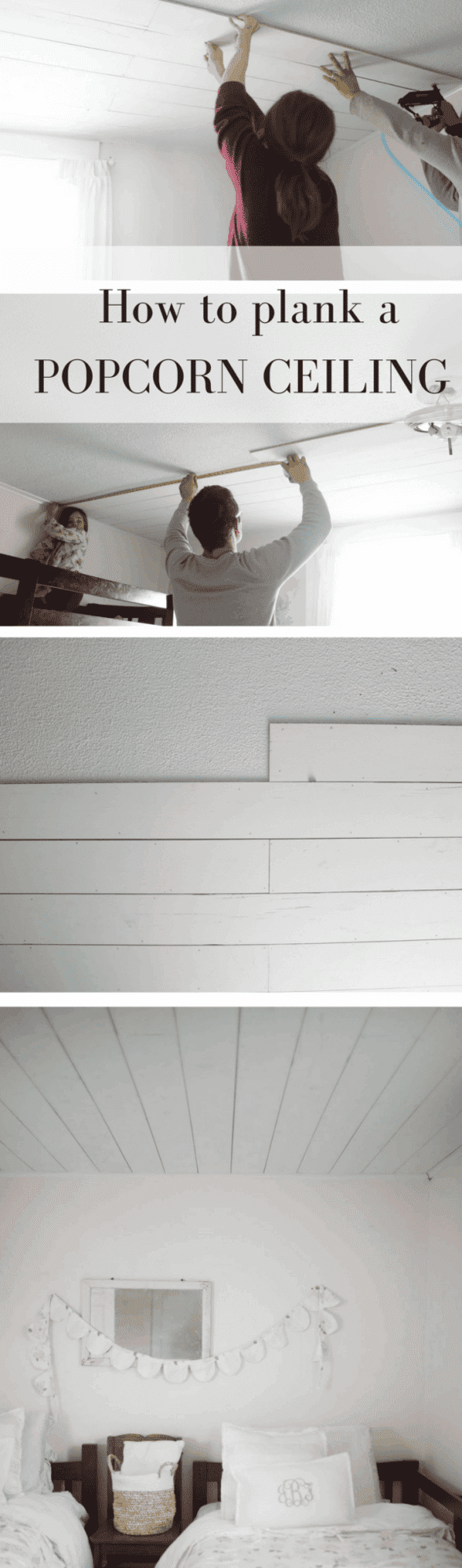 How to Plank a Popcorn Ceiling with Plywood - Farmhouse on Boone