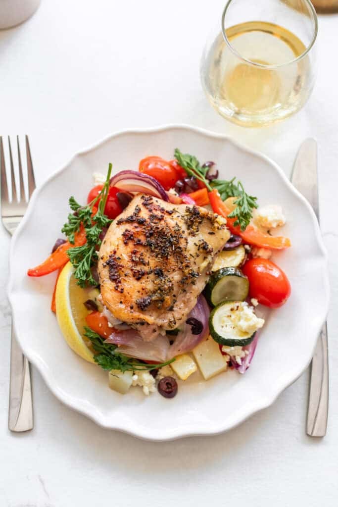 Mediterranean Sheet Pan Chicken and Vegetables - Farmhouse on Boone